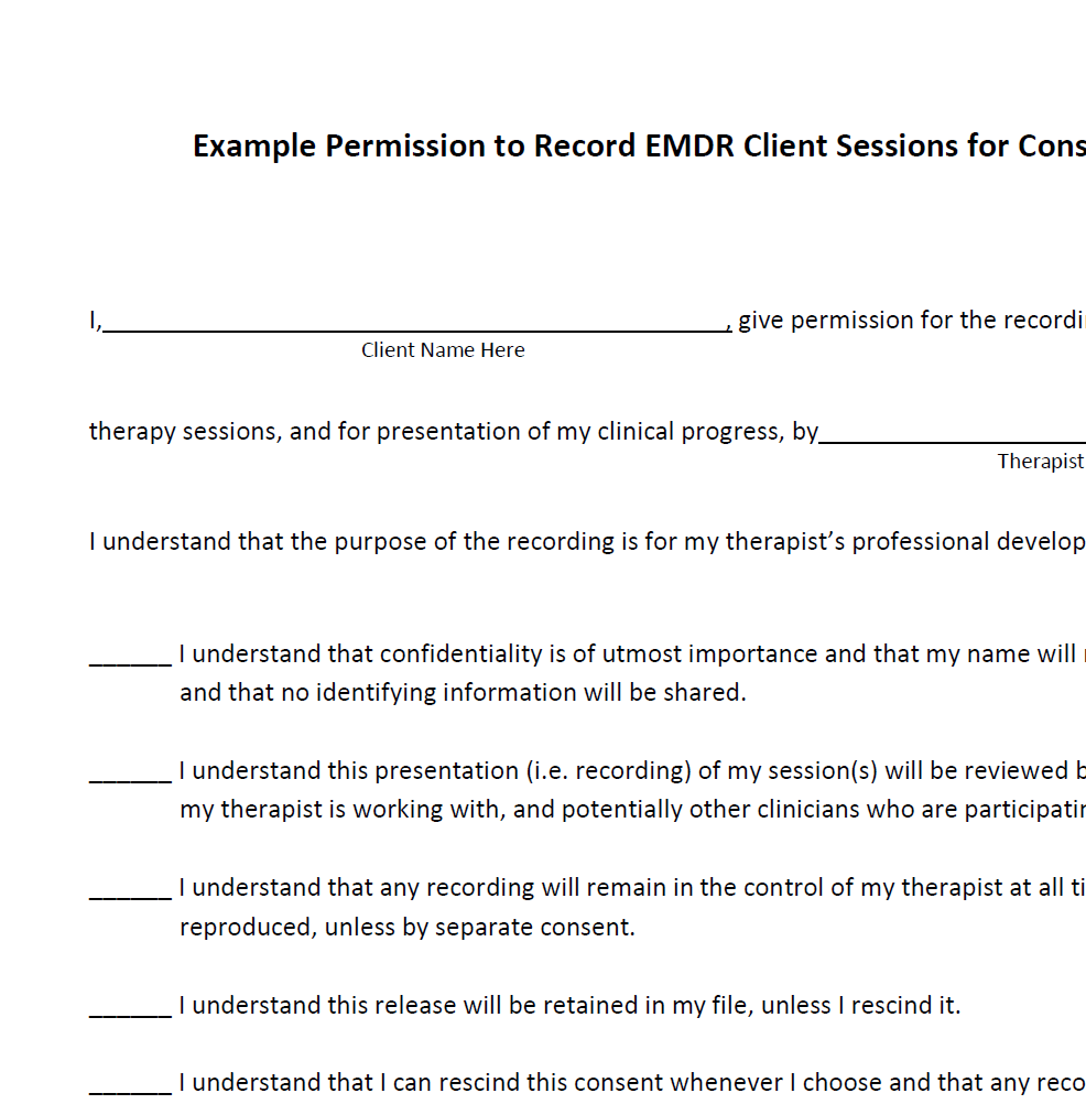 Example Permission to Record EMDR Client Sessions for Consultation ...